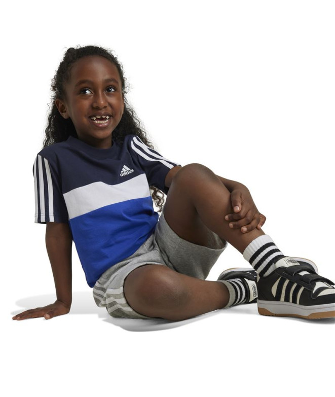 Camiseta adidas Little Tiberio 3 Bandas Colorblock Cotton Infantil Azul