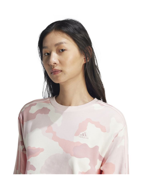 Moletom adidas Mulher Essentials 3 Stripes Camo Print Cropped Rosa