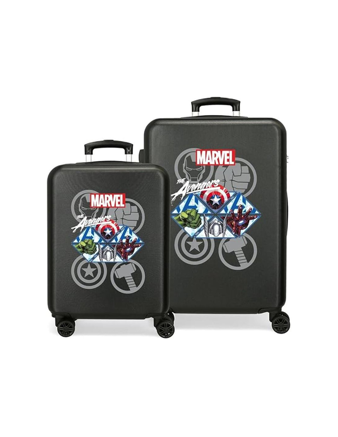 Set 2/Carrinho Marvel Abs 55-65Cm.4 Rodas Vingadores Heróis Preto